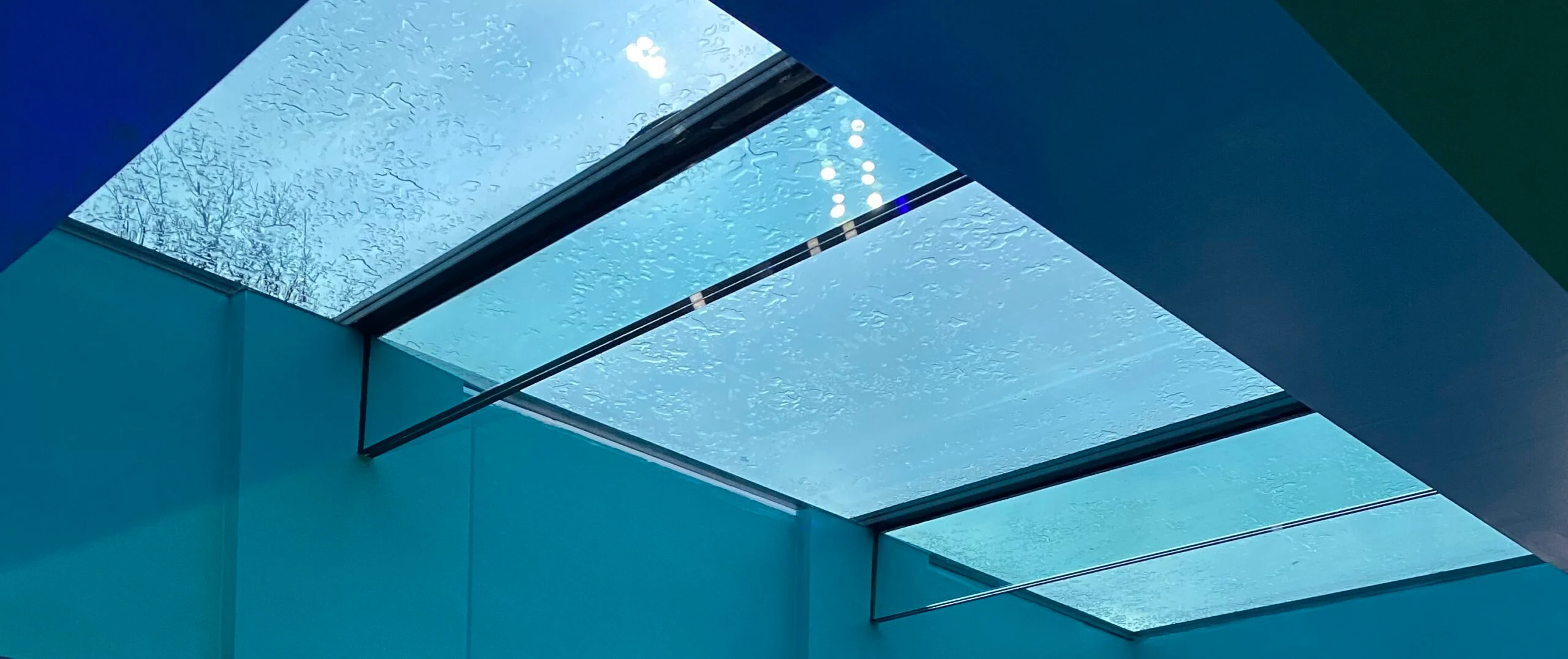 swimming pool walk on glass rooflight glass beams Scotland UK London ...